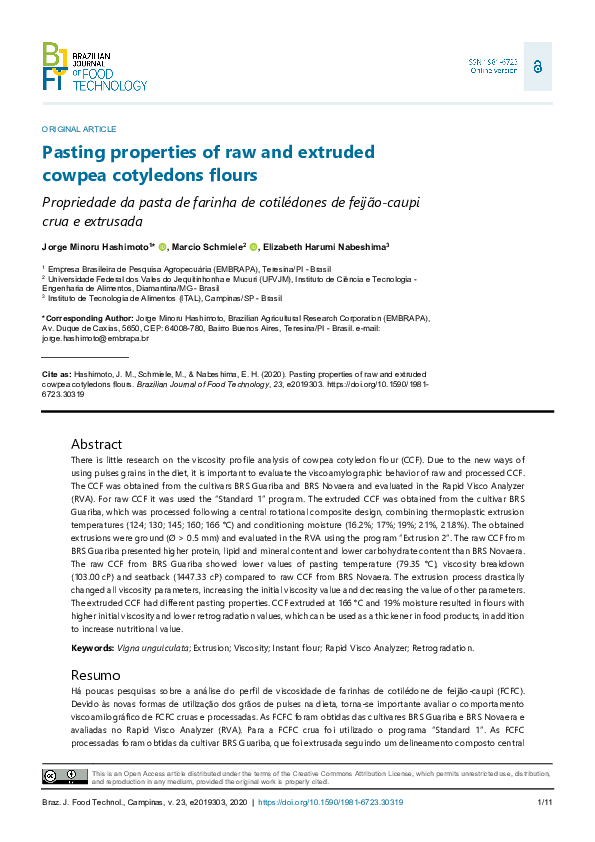 (PDF) Pasting properties of raw and extruded cowpea cotyledons flours
