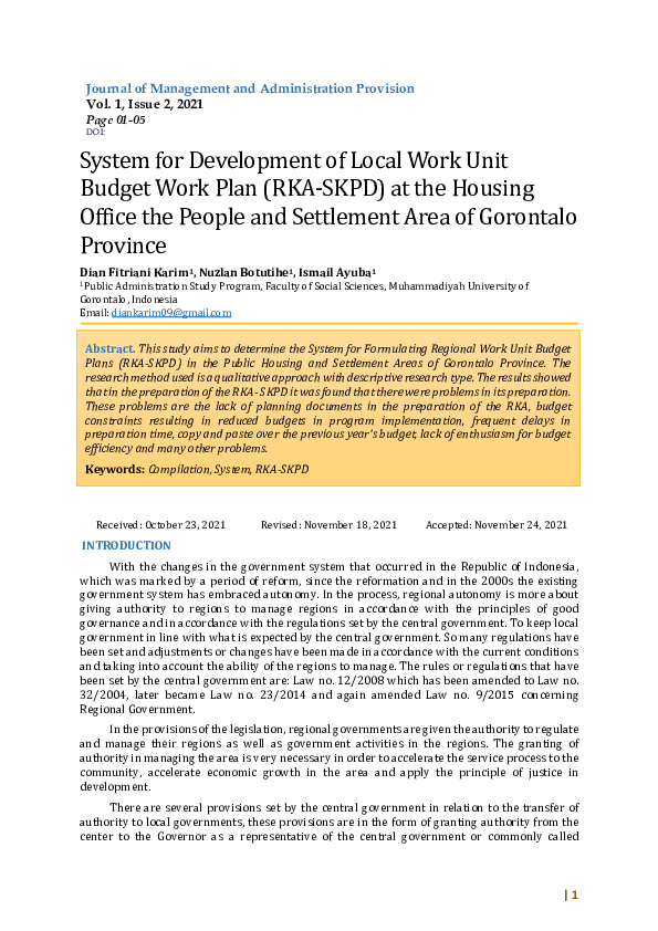 (PDF) System for Development of Local Work Unit Budget Work Plan (RKA ...