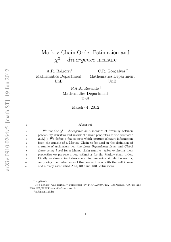 (PDF) Markov Chain Order Estimation and Relative Entropy