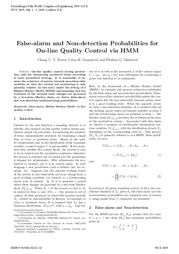 (PDF) False-alarm and Non-detection Probabilities for On-line Quality ...