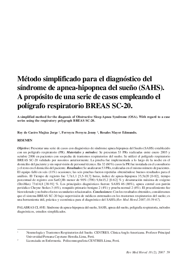 (PDF) Método simplificado para el diagnóstico del síndrome de apnea ...