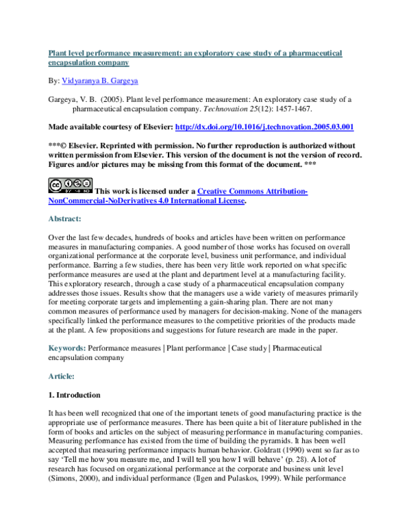 (PDF) Plant level performance measurement: an exploratory case study of ...