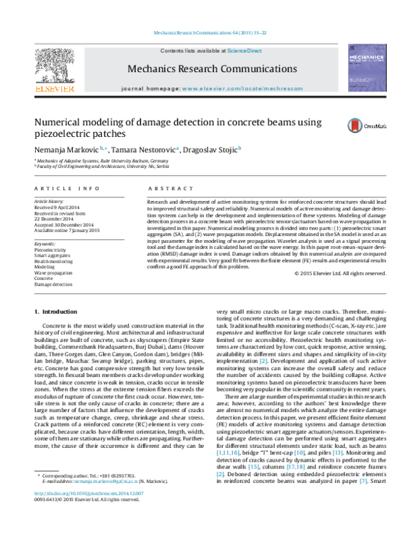 (PDF) Numerical modeling of damage detection in concrete beams using piezoelectric patches