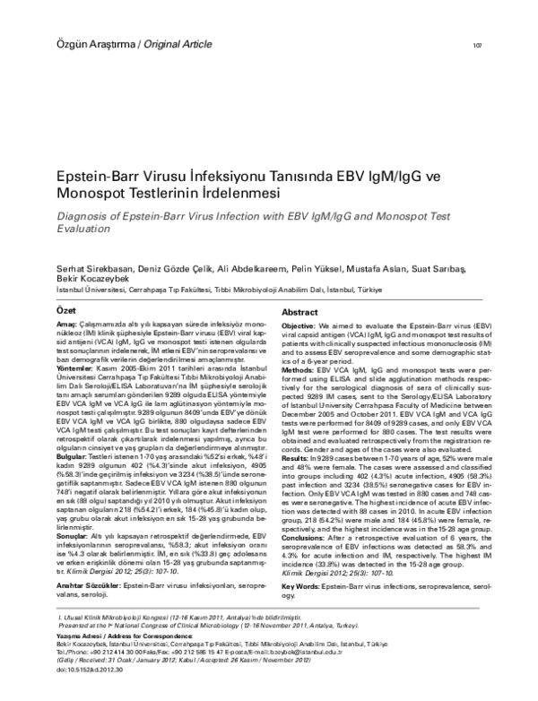 (PDF) Diagnosis of Epstein-Barr Virus Infection with EBV IgM/IgG and ...