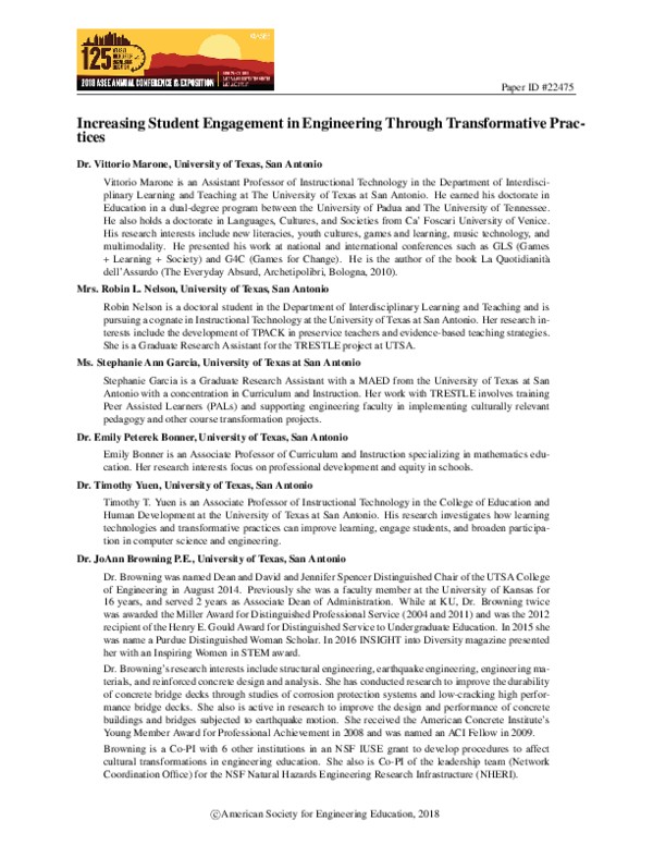 (PDF) Increasing Student Engagement in Engineering Through ...