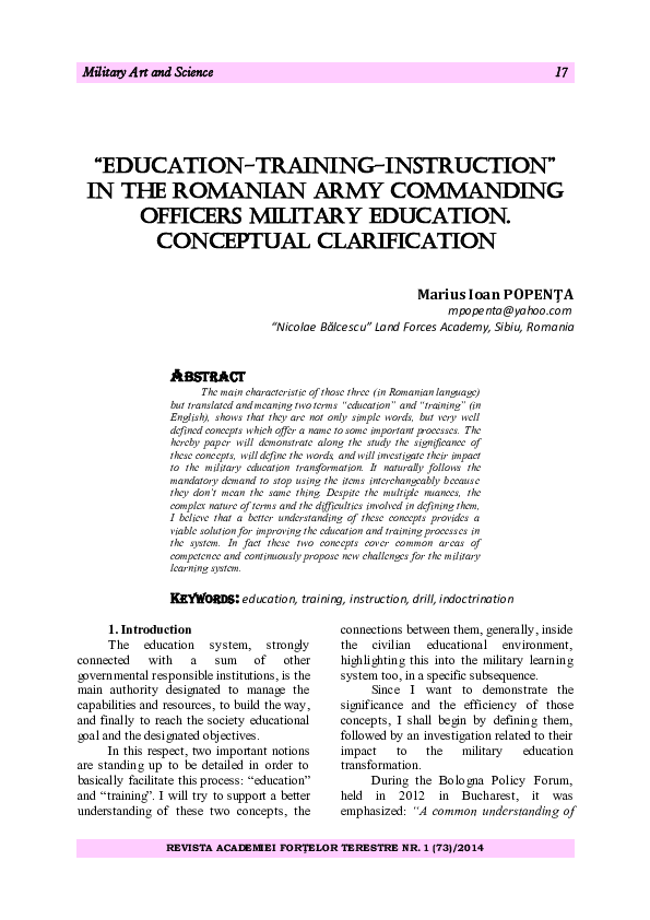 (PDF) Education-Training-Instruction" in the Romanian Army Commanding ...