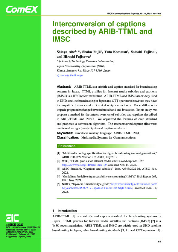 (PDF) Interconversion of captions described by ARIB-TTML and IMSC
