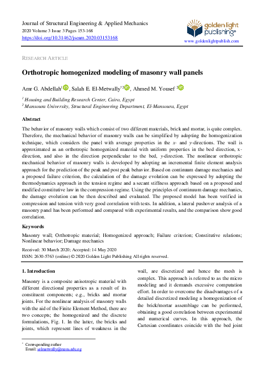 (PDF) Orthotropic homogenized modeling of masonry wall panels