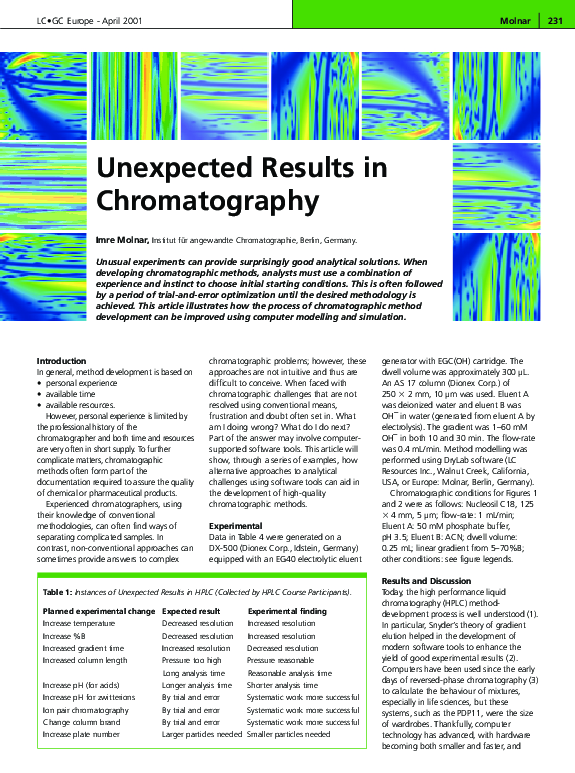 (PDF) Unexpected Results in Chromatography