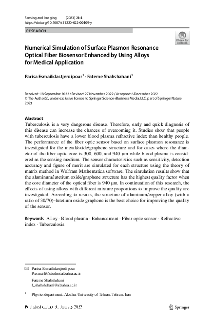 (PDF) Numerical Simulation of Surface Plasmon Resonance Optical Fiber ...