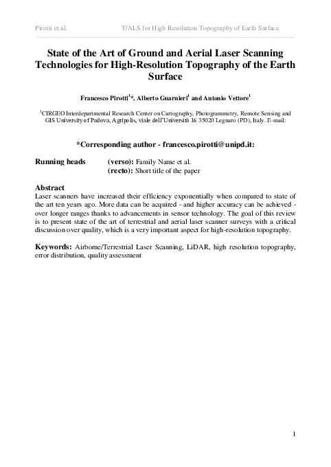 (PDF) State of the Art of Ground and Aerial Laser Scanning Technologies for High-Resolution ...