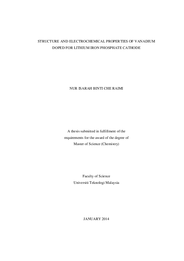 (PDF) Structure and electrochemical properties of vanadium doped for lithium iron phosphate cathode