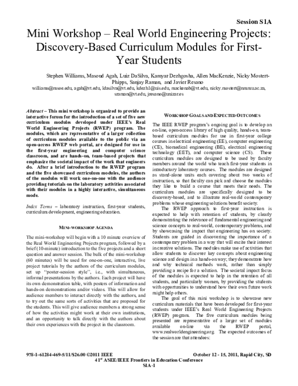(PDF) Mini workshop - Real world engineering projects: Discovery-based curriculum modules for ...
