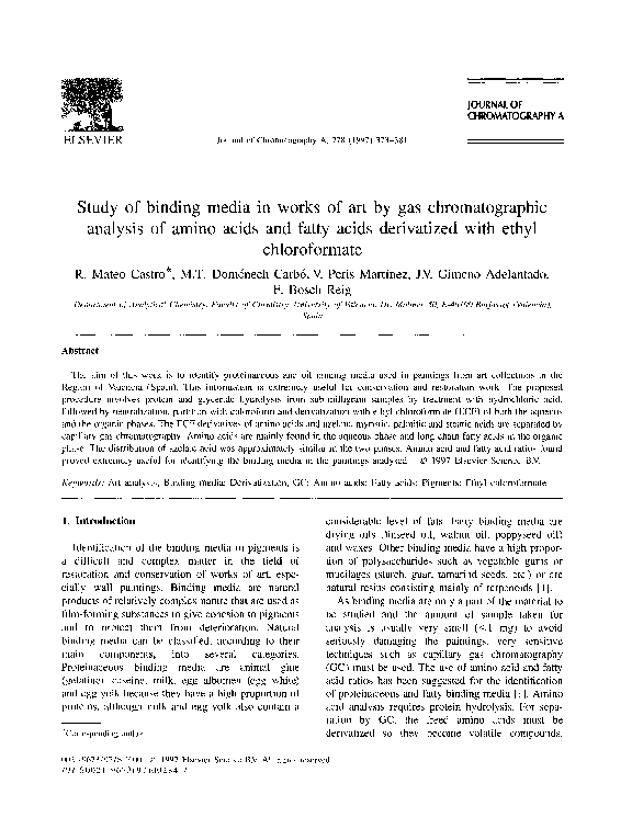 (PDF) Study of binding media in works of art by gas chromatographic ...