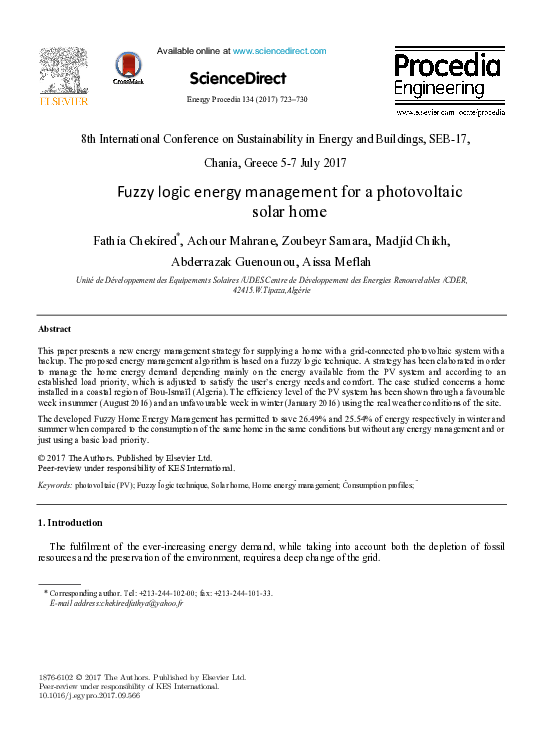 (PDF) Fuzzy logic energy management for a photovoltaic solar home