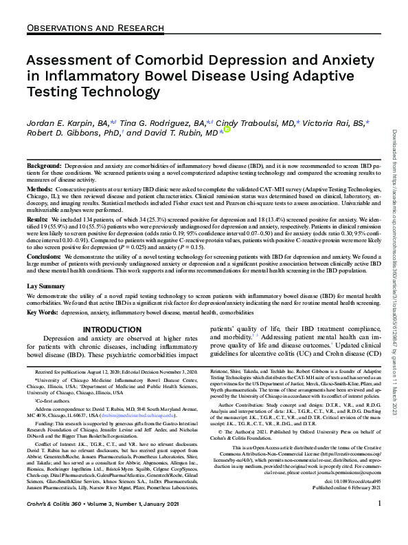 (PDF) Assessment of Comorbid Depression and Anxiety in Inflammatory Bowel Disease Using Adaptive ...
