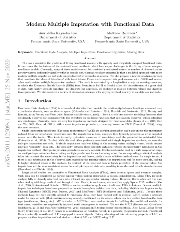 (PDF) Modern multiple imputation with functional data