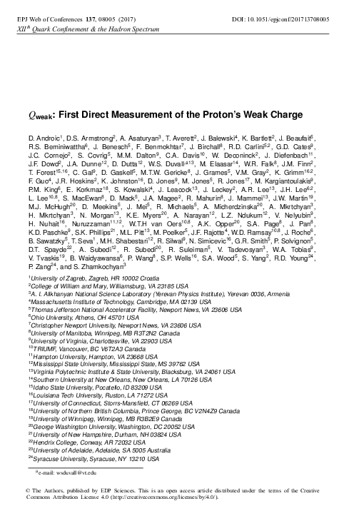 (PDF) Qweak: First Direct Measurement of the Proton’s Weak Charge