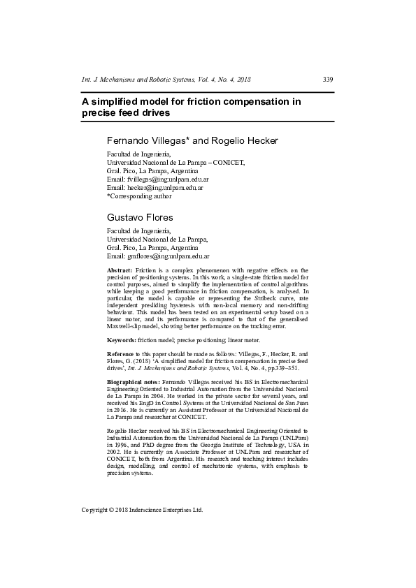 (PDF) A simplified model for friction compensation in precise feed drives | Fernando Villegas ...