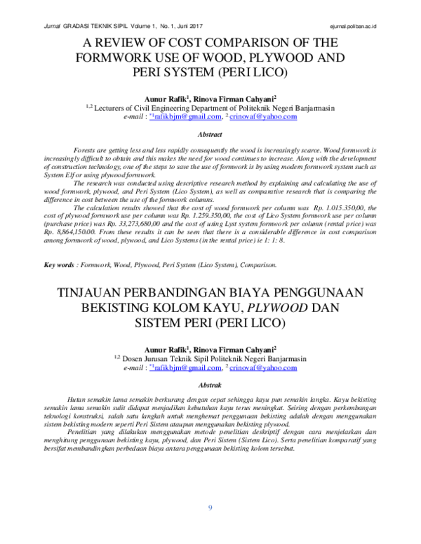 (PDF) Tinjauan Perbandingan Biaya Penggunaan Bekisting Kolom Kayu ...