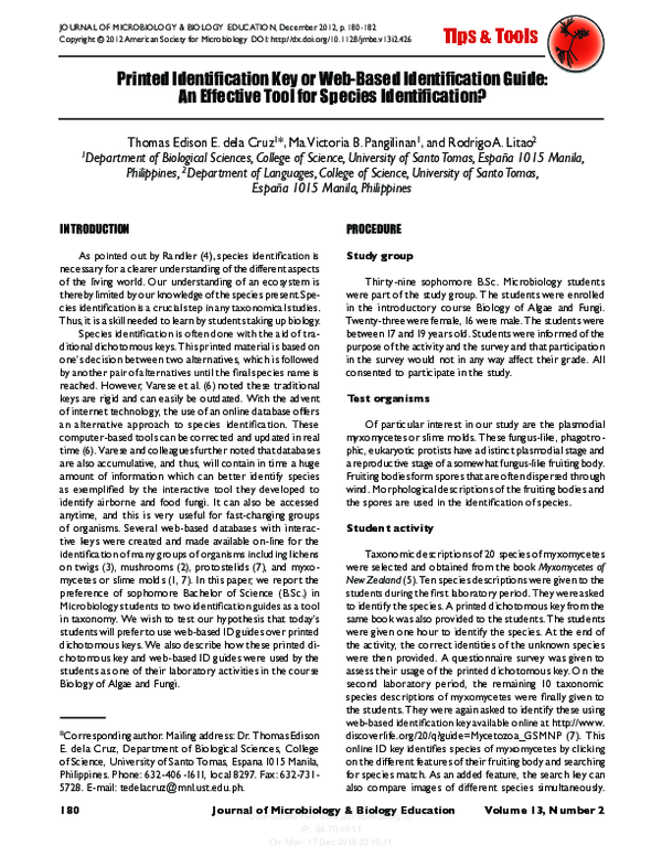 (PDF) Printed Identification Key or Web-Based Identification Guide: An Effective Tool for ...