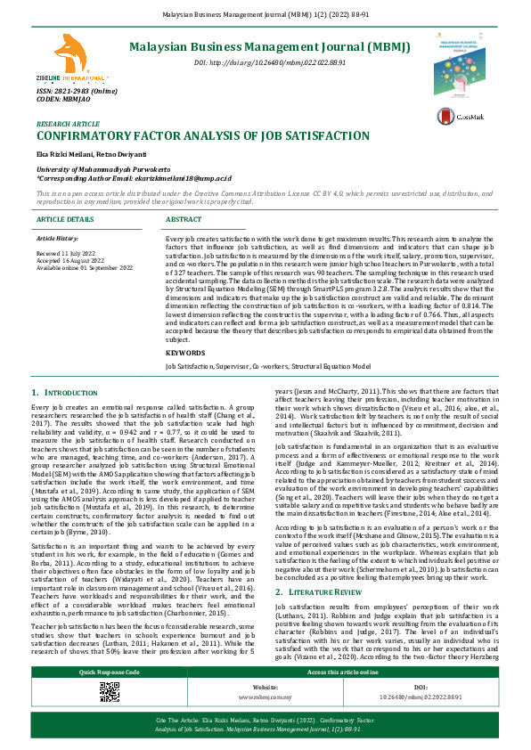 (PDF) Confirmatory Factor Analysis of Job Satisfaction