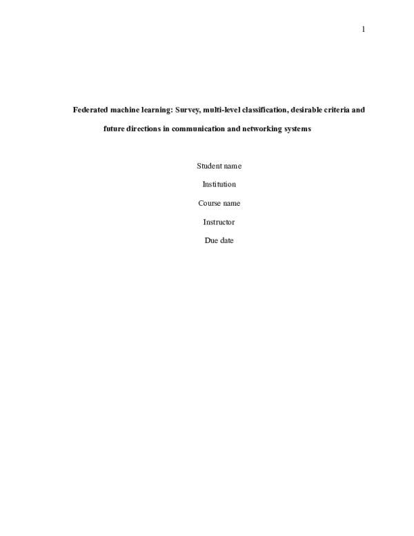 (DOC) Federated machine learning: Survey, multi-level classification ...