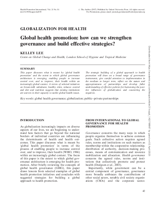 (PDF) Global health promotion: how can we strengthen governance and ...
