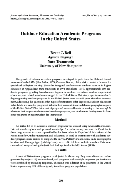 (PDF) Outdoor Education Academic Programs in the United States