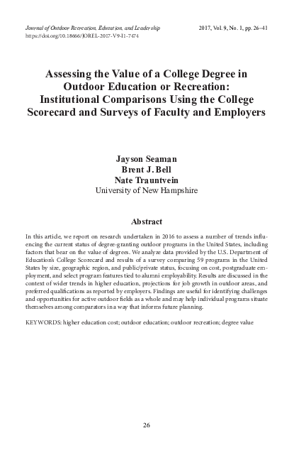 Pdf Assessing The Value Of A College Degree In Outdoor Education Or