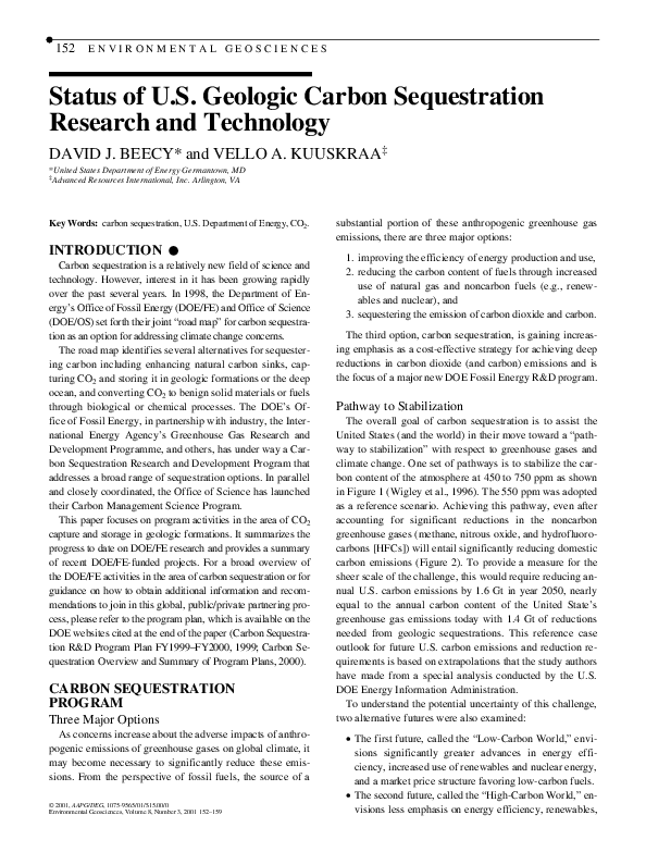 (PDF) Status of U.S. Geologic Carbon Sequestration Research and Technology