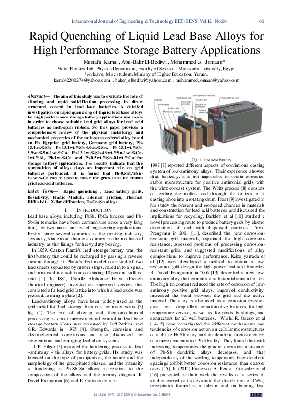 (PDF) Rapid Quenching of Liquid Lead Base Alloys for High Performance ...