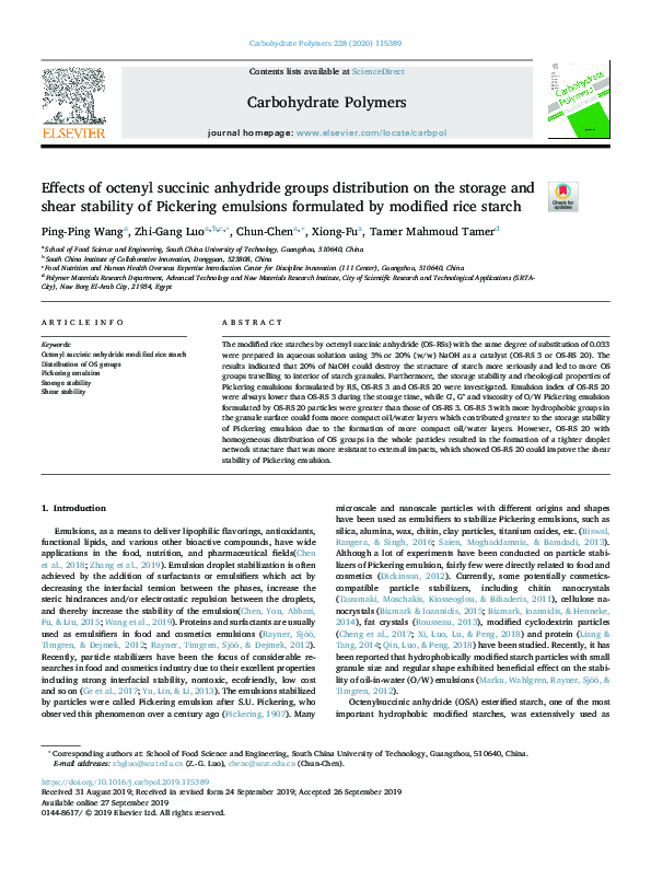 (PDF) Effects of octenyl succinic anhydride groups distribution on the storage and shear ...
