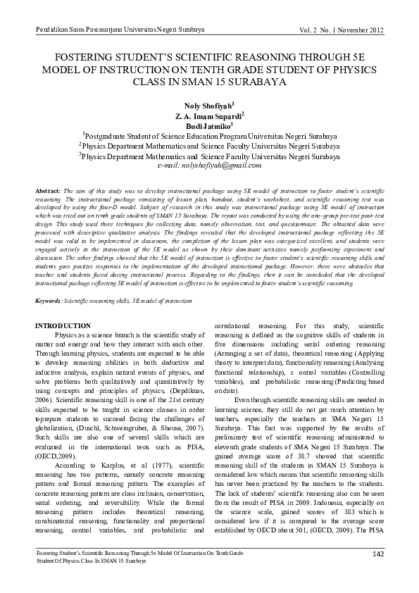 (PDF) Fostering Student’s Scientific Reasoning Through 5E Model of Instruction on Tenth Grade ...