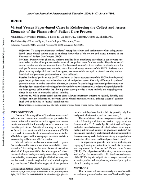 (PDF) Virtual Versus Paper-based Cases in Reinforcing the Collect and ...