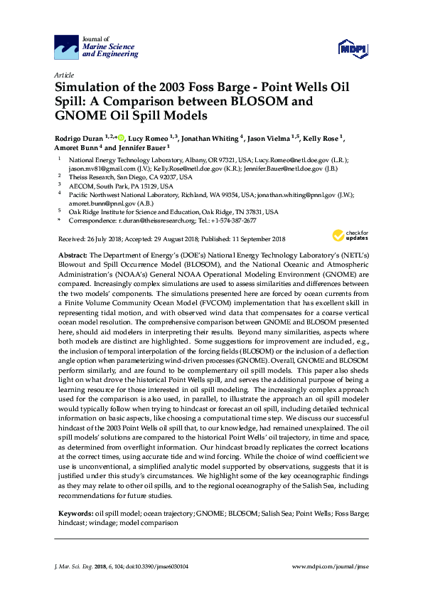 (PDF) Simulation of the 2003 Foss Barge - Point Wells Oil Spill: A ...