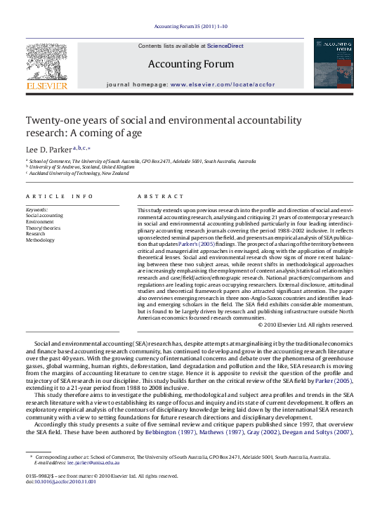 (PDF) Twenty-one years of social and environmental accountability ...