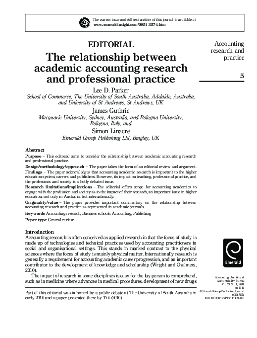 (PDF) The relationship between academic accounting research and ...