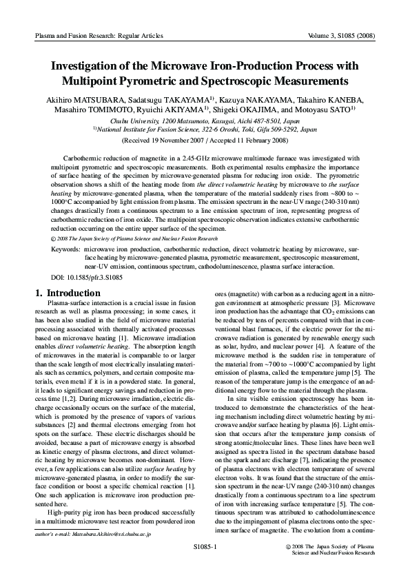 (PDF) Investigation of the Microwave Iron-Production Process with ...