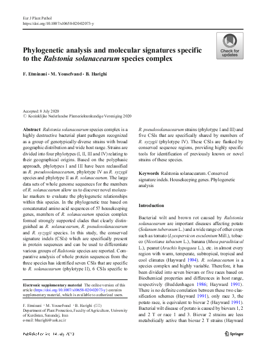 (PDF) Phylogenetic analysis and molecular signatures defining a monophyletic clade of ...