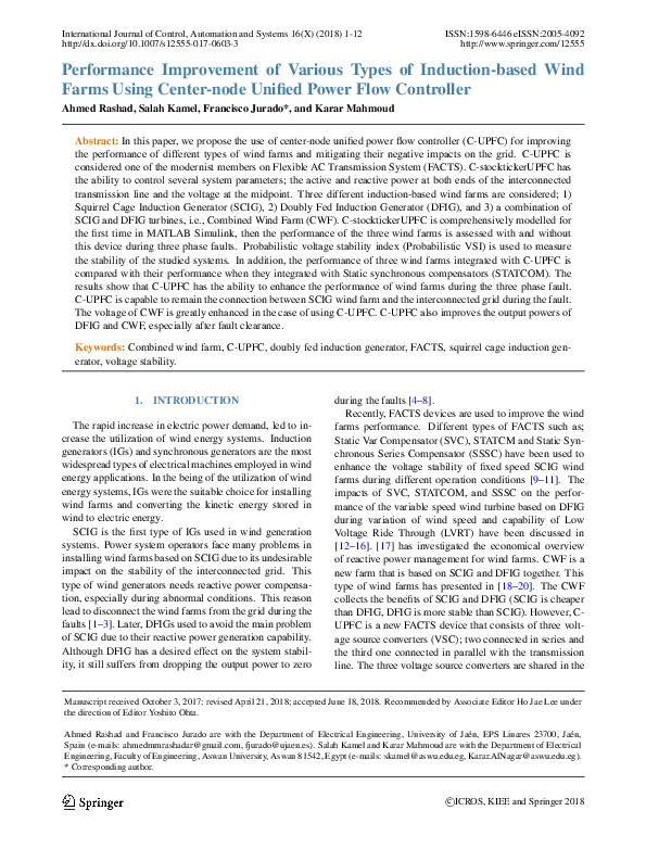 Pdf Performance Improvement Of Various Types Of Induction Based Wind