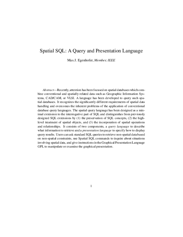 (PDF) Spatial SQL: a query and presentation language