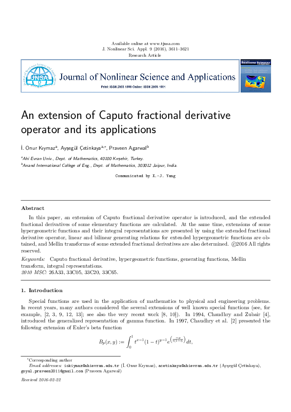 Pdf An Extension Of Caputo Fractional Derivative Operator And Its