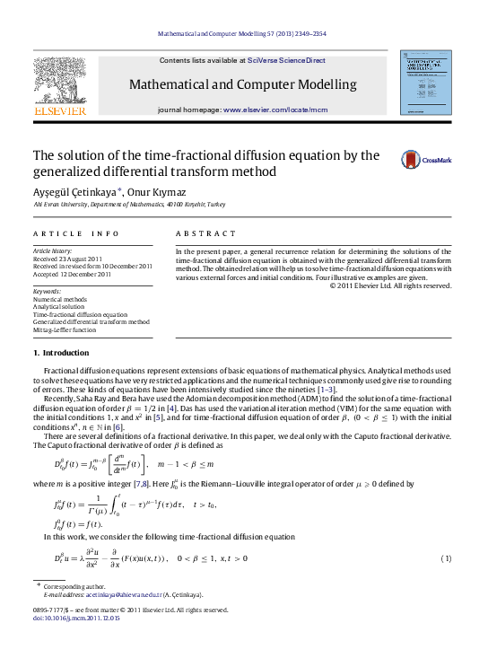 Pdf The Solution Of The Time Fractional Diffusion Equation By The Generalized Differential
