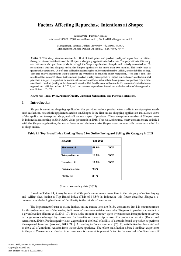 (PDF) Factors Affecting Repurchase Intentions at Shopee