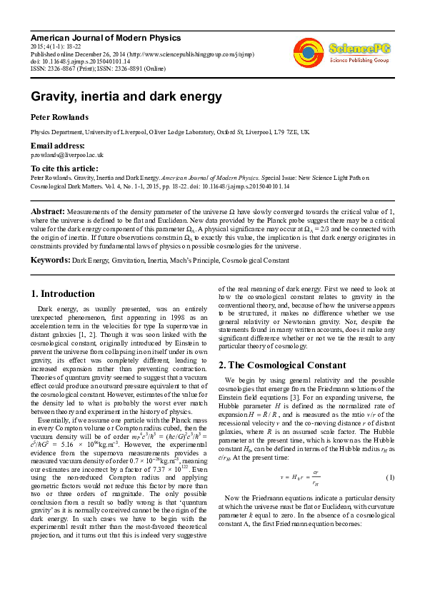 (PDF) Gravity, Inertia and Dark Energy