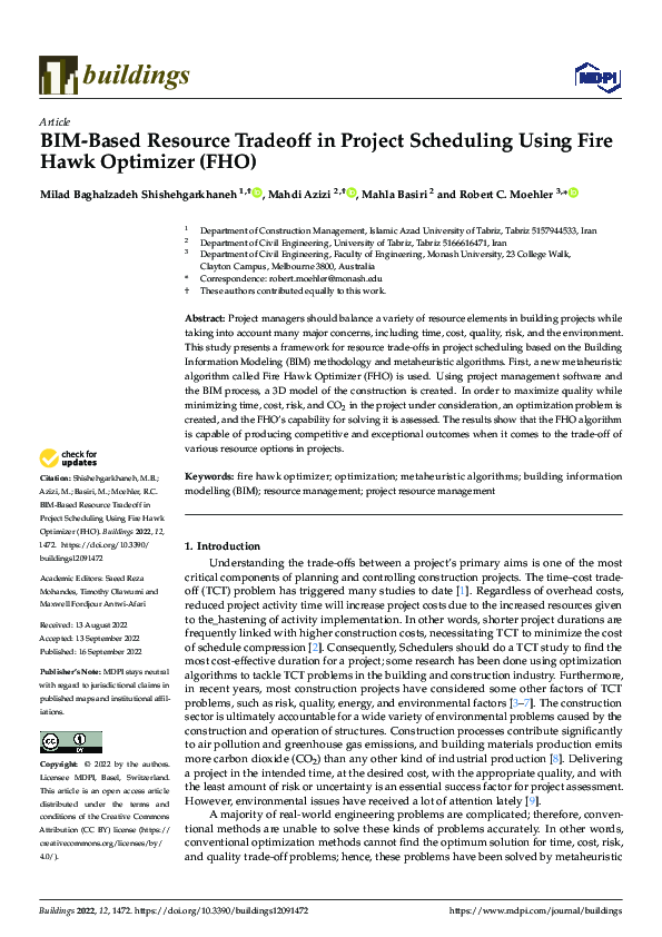 (PDF) Fire Hawk Optimizer for Resource Trade-off in Project Scheduling based on BIM