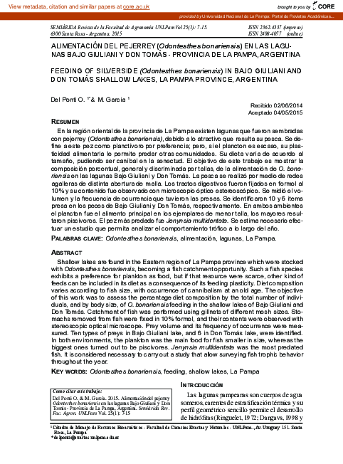 (PDF) Alimentación del pejerrey (Odontesthes bonariensis) en las ...