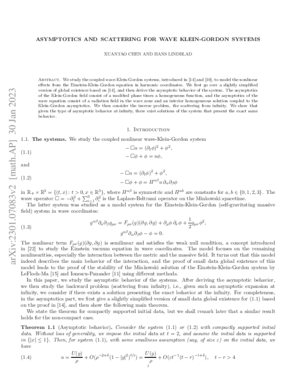 (PDF) Asymptotics and Scattering for Wave-Klein-Gordon Systems