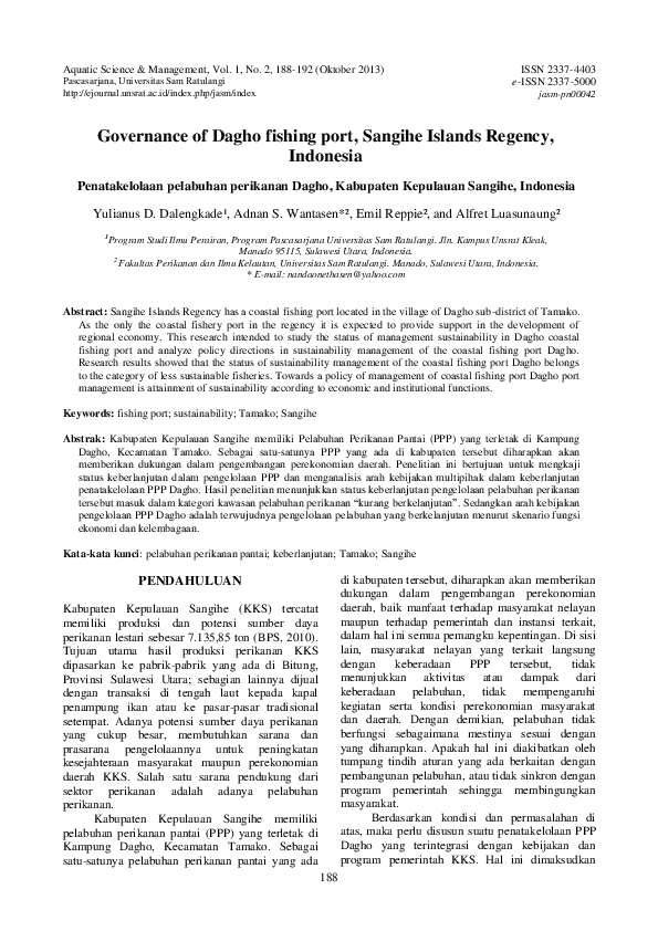 (PDF) Governance of Dagho fishing port, Sangihe Islands Regency, Indonesia